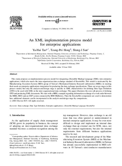 Pdf An Xml Implementation Process Model For Enterprise Applications