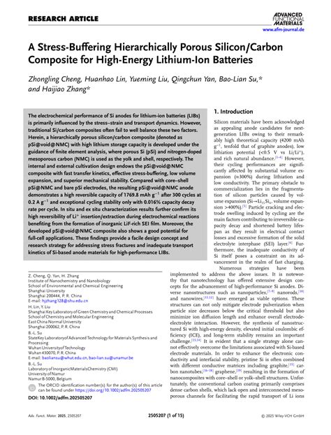 A Stress‐buffering Hierarchically Porous Siliconcarbon Composite For High‐energy Lithium‐ion