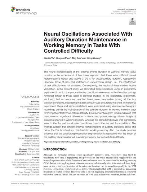 Pdf Neural Oscillations Associated With Auditory Duration Maintenance