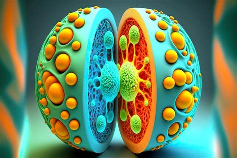 Separação De Uma Célula Com Membranas Em Dois Componentes No Processo De Divisão Celular Foto