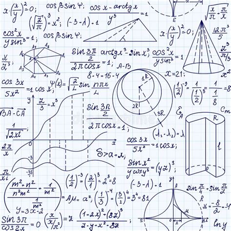 Math Educational Vector Seamless Pattern With Handwritten Formulas Figures And Equations Stock
