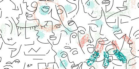 One Line Drawing Abstract Face Seamless Pattern Stock Vector Illustration Of Seamless People