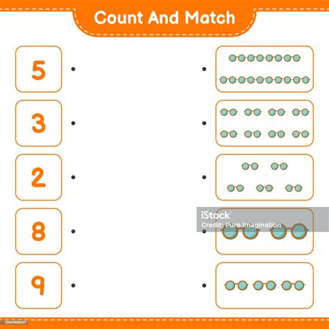 계산 및 일치 선글라스의 수를 계산하고 올바른 숫자와 일치합니다 교육 어린이 게임 인쇄 워크 시트 벡터 일러스트레이션 0명에 대한 스톡 벡터 아트 및 기타 이미지 Istock