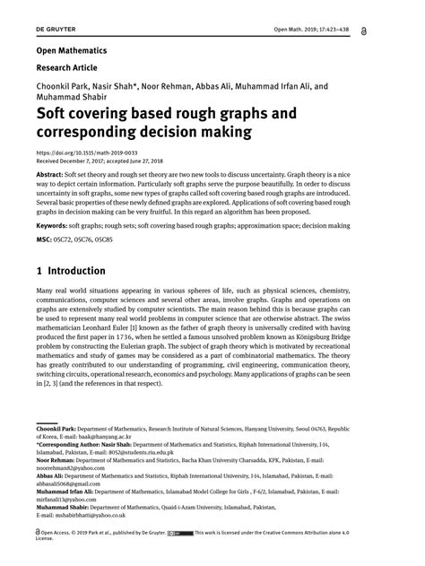 Pdf Open Mathematics Research Article Soft Covering Based Rough Graphs And Corresponding