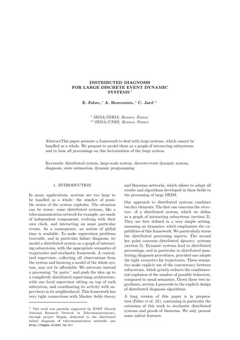 Pdf Distributed Diagnosis For Large Discrete Event Dynamic Systems