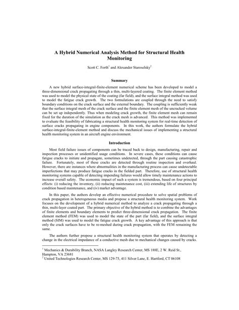 Pdf A Hybrid Numerical Analysis Method For Structural Health Monitoring