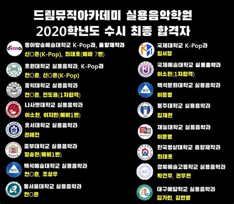 드림뮤직아카데미 대구 드림뮤직아카데미 2020 년도 실용음악과수시결과 공개 전국