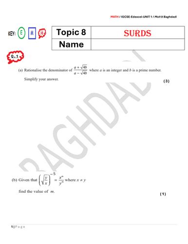 Unit1 Topic8 Igcse Surds Teaching Resources