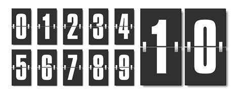 카운트다운 숫자 플립 카운터 벡터 격리 세트 복고풍 플립 시계 또는 스코어 보드 기계식 숫자 1에서 0은 검은 색 바탕에 흰색으로 설정됩니다 벡터 10 Eps 검은색에 대한
