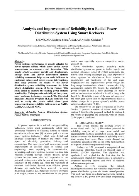 Pdf Analysis And Improvement Of Reliability In A Radial Power Distribution System Using Smart