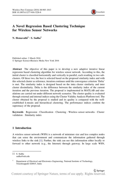 A Novel Regression Based Clustering Technique For Wireless Sensor