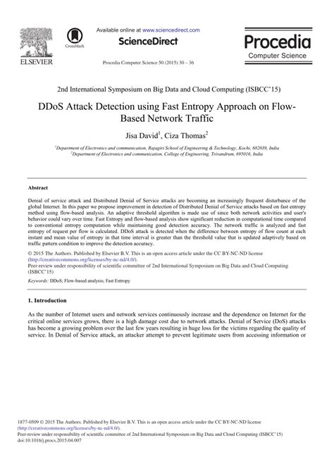 Pdf Ddos Attack Detection Using Fast Entropy Approach On Flow Based Network Traffic