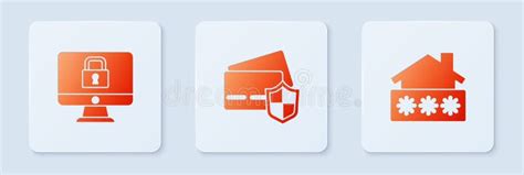 Set Credit Card With Shield Lock On Monitor And House Password White