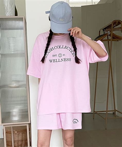 스마일자수 반팔 반바지 여성 잠옷 세트 트레이닝세트 홈웨어세트 4color