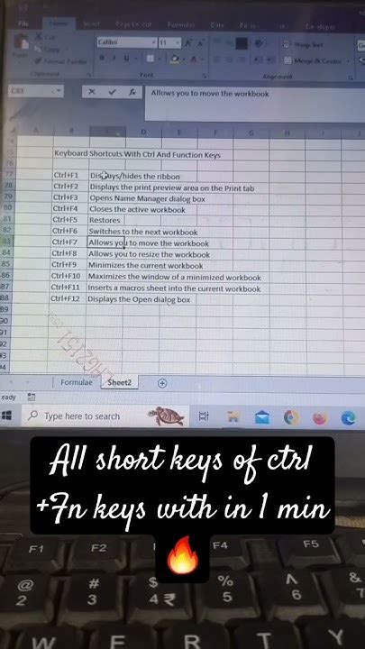 all shortcut key of ctrl fn keys cover with in 36 second excel