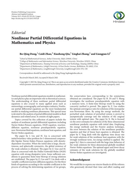 Pdf Nonlinear Partial Differential Equations In Mathematics And Physics