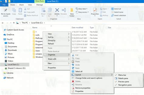 Add Organize Context Menu In Windows 10