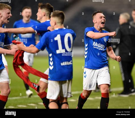 Rangers Goalscorer Ciaran Dickson Right Celebrates After The Scottish