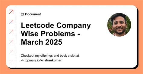 Leetcode Company Wise Problems March 2025 With Krishan Kumar