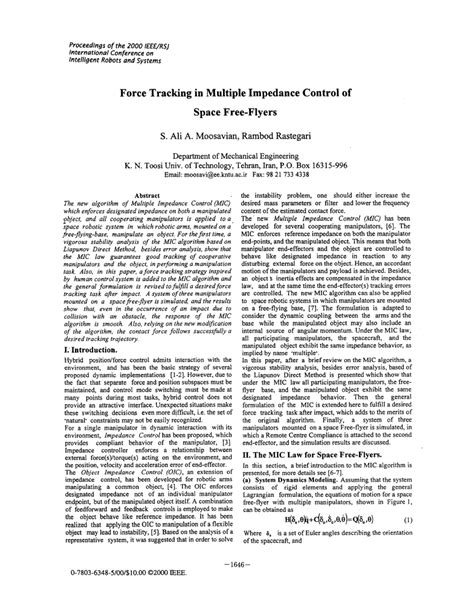 Pdf Force Tracking In Multiple Impedance Control Of Space Free Flyers