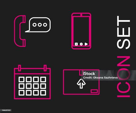 교통 기호 캘린더 휴대폰 앱 배송 추적 및 전화 말풍선 채팅 아이콘이 있는 라인 판지 상자를 설정합니다 벡터 Brand Name