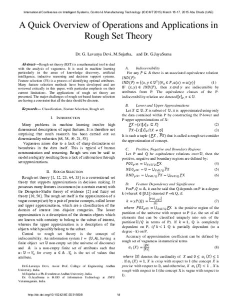Pdf A Quick Overview Of Operations And Applications In Rough Set Theory