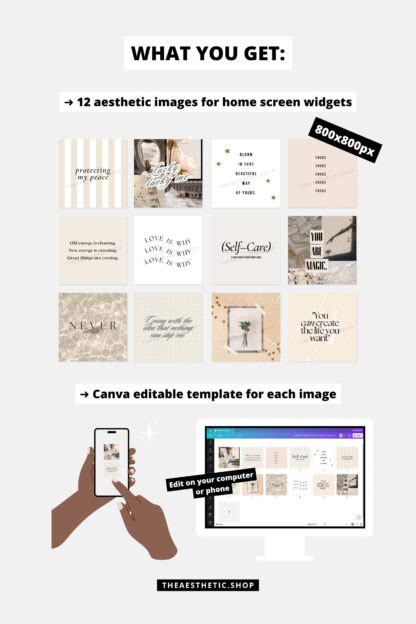 12 Vanilla Girl Aesthetic Widget Images For Home Screen Editable Canva