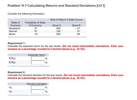 Solved Problem Calculating Returns And Standard Chegg