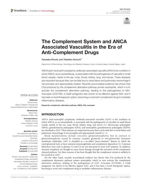 Pdf The Complement System And Anca Associated Vasculitis In The Era