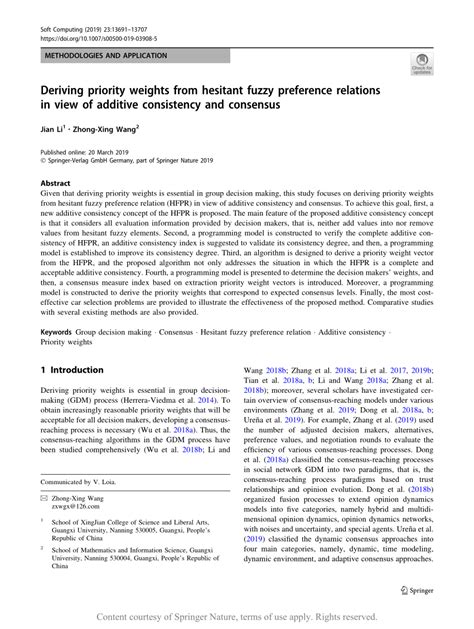 Deriving Priority Weights From Hesitant Fuzzy Preference Relations In View Of Additive