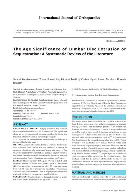 Pdf The Age Significance Of Lumbar Disc Extrusion Or Sequestration A