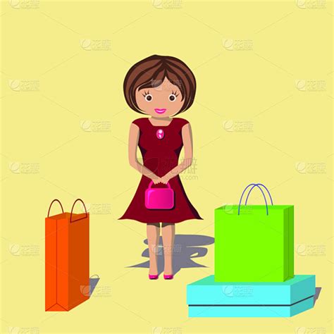 女人购物中心幸福大量物体修改系列分离着色红色高雅粉色图像