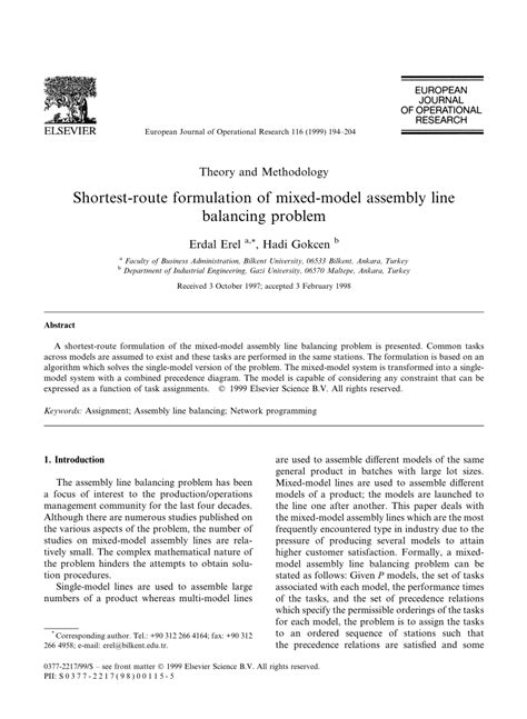 PDF Shortest Route Formulation Of Mixed Model Assembly Line Balancing Problem
