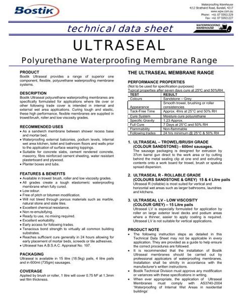 Download Bostik Ultraseal Data Sheet Waterproofing Warehouse