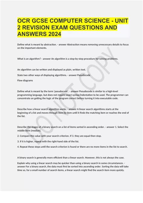 Ocr Gcse Computer Science Unit 2 Revision Exam Questions And Answers