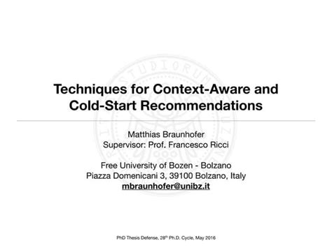 Techniques For Context Aware And Cold Start Recommendations Pdf