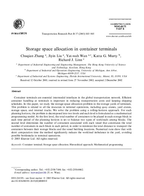 Pdf Storage Space Allocation In Container Terminals