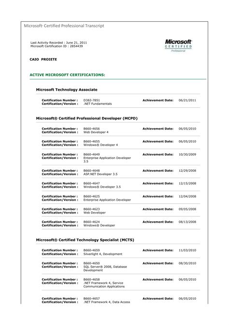 Microsoft Transcript Report C Augusto Proiete Pdf