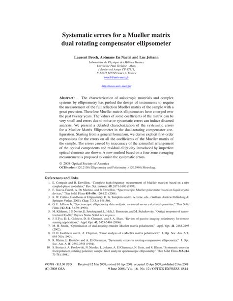 Pdf Systematic Errors For A Mueller Matrix Dual Rotating Compensator