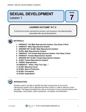 Fillable Online Teachers Teachingsexualhealth SEXUAL DEVELOPMENT GRADE 7 Lesson 1 Teachers