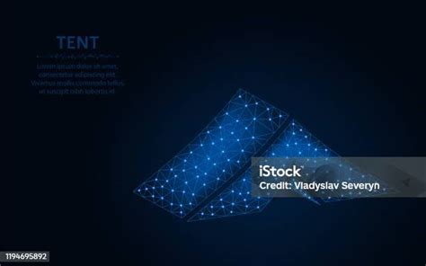 텐트 낮은 폴리 디자인 캠핑 와이어 프레임 메쉬 다각형 벡터 일러스트는 어두운 파란색 배경에 포인트와 선으로 만든 0명에 대한 스톡 벡터 아트 및 기타 이미지 Istock