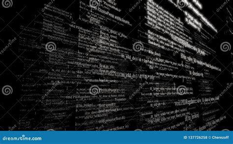 Software Source Code Layers Of Program Code On Black Background Stock