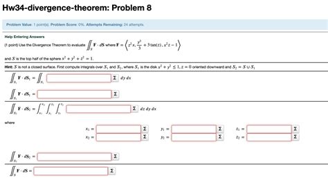 Solved Hw34 Divergence Theorem Problem 8 Problem Value 1