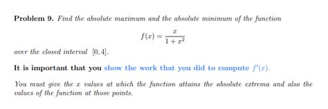 Solved Problem Find The Absolute Maximum And The Absolute Chegg Com