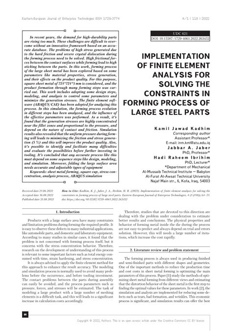 Pdf Implementation Of Finite Element Analysis For Solving The Constraints In Forming Process