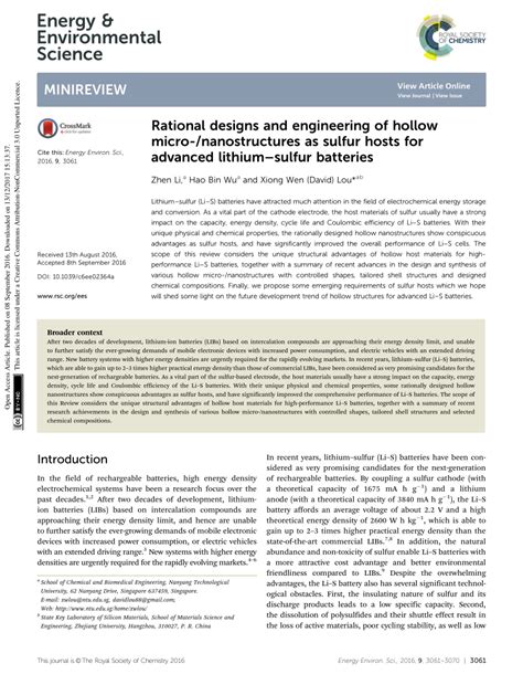 Pdf Rational Design And Engineering Of Hollow Micro Nanostructures As Sulfur Hosts For