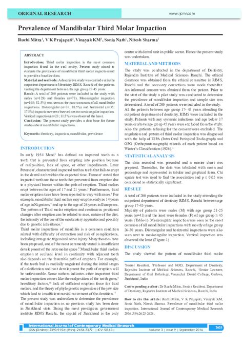 Pdf Prevalence Of Mandibular Third Molar Impaction
