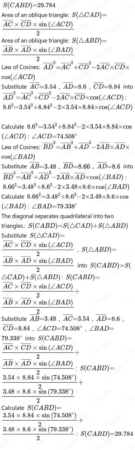 Solved Find The Area Of Quadrilateral Abcd [hint The Diagonal Divides The [math]
