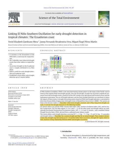 Linking El Niño Southern Oscillation For Early Drought Detection In Pdf Drought Hydrology