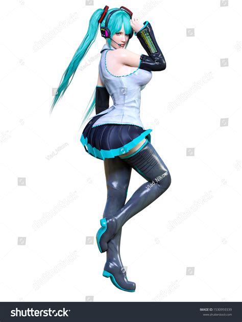 3d Sexy Anime Japanese Girlfuturistic Extravagant Stock Illustration